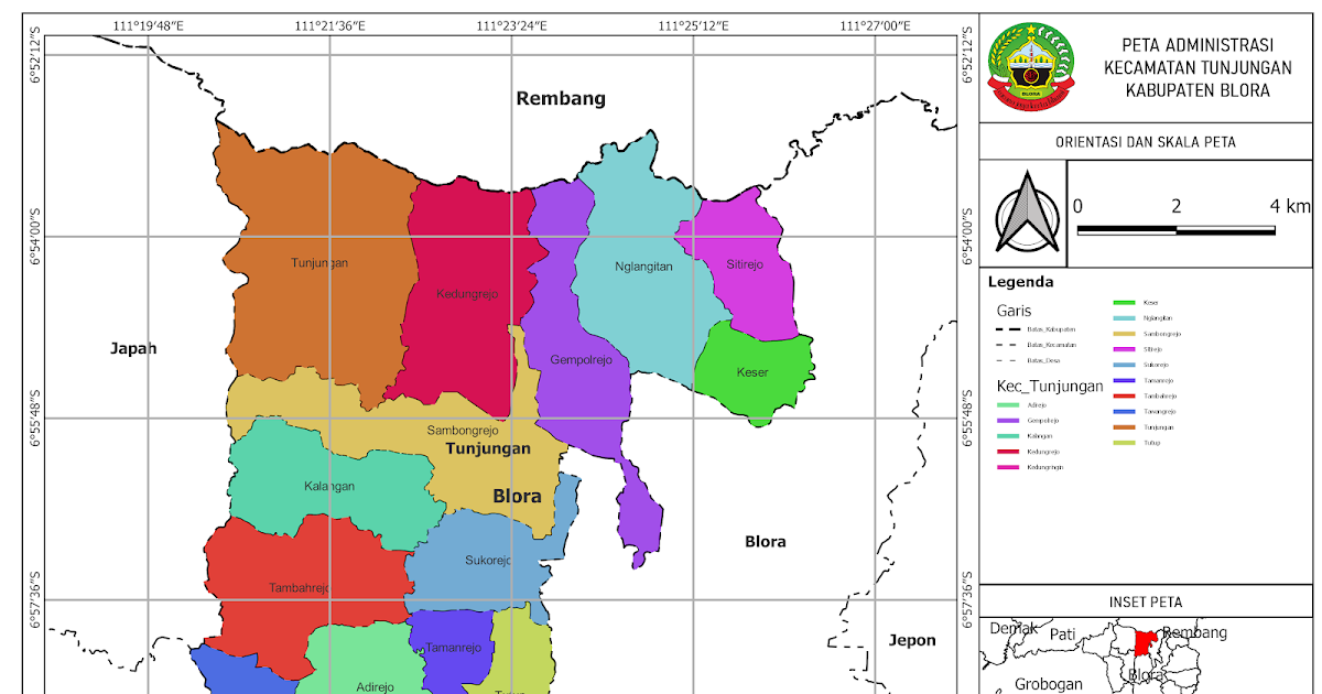 Peta Administrasi Kecamatan Tunjungan Kabupaten Blora ~ Neededthing