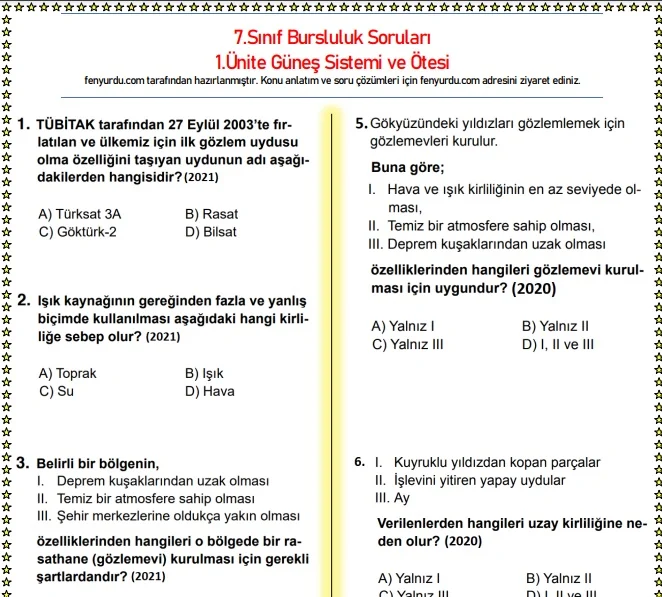 Güneş Sistemi Ve Ötesi Çıkmış Sorular