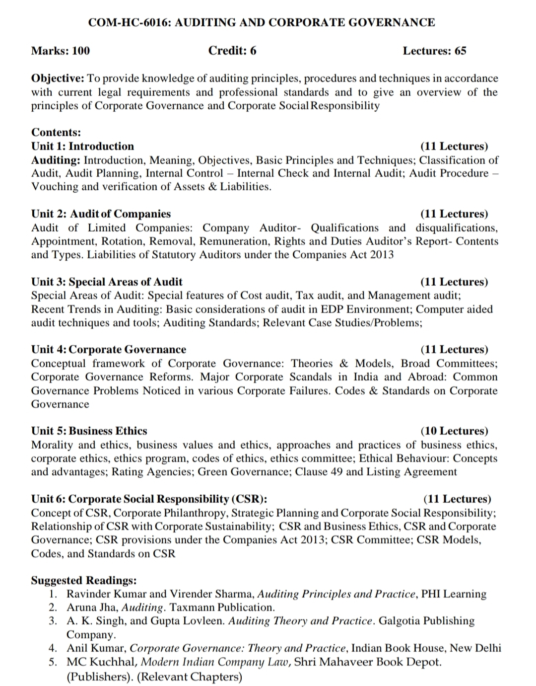 Auditing And Corporate Governance Syllabus The Treasure Notes