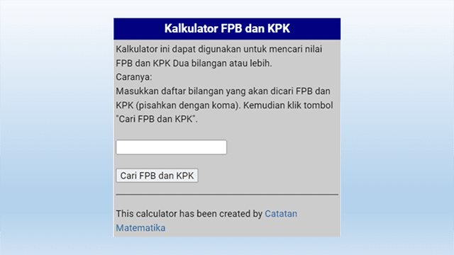 Kalkulator Fpb Dan Kpk Dua Bilangan Atau Lebih Catatan Matematika