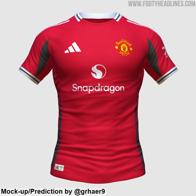 Adidas Manchester United Snapdragon 24 25 Home Kit Mock Up Footy