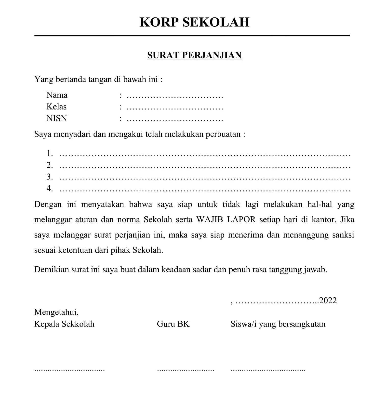 Surat Perjanjian Siswa