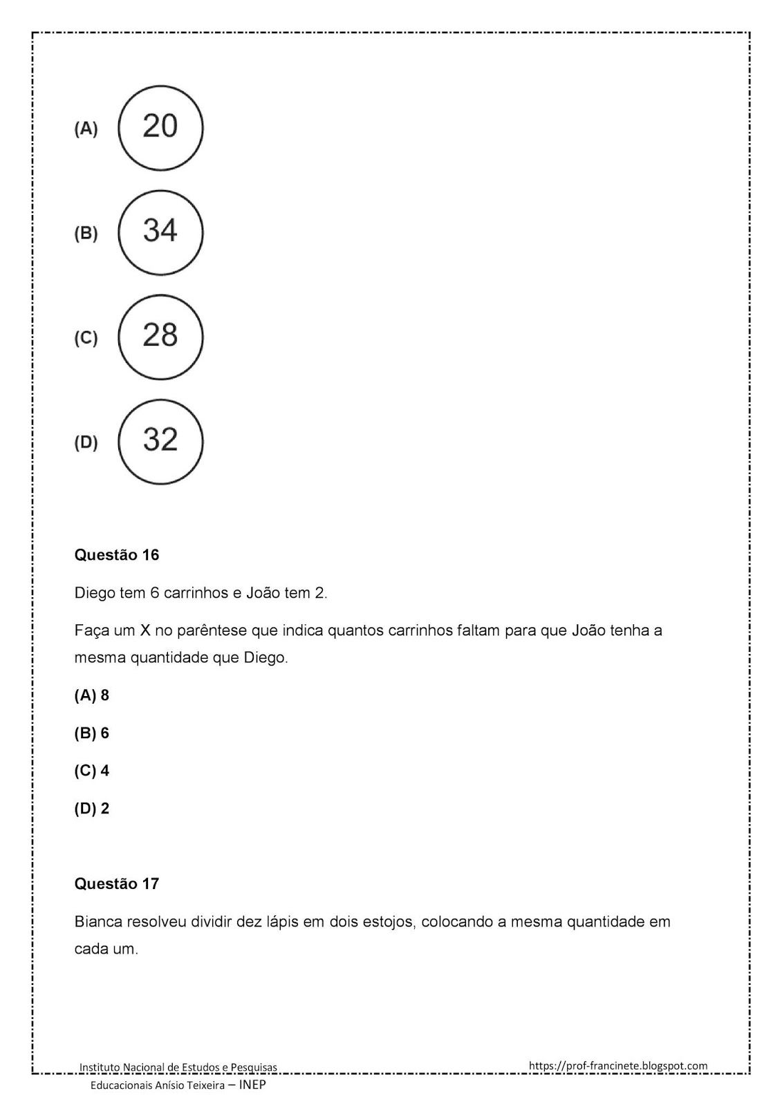 Blog Da Profa Francinete 2º Simuladinho De Matemática 2º Ano