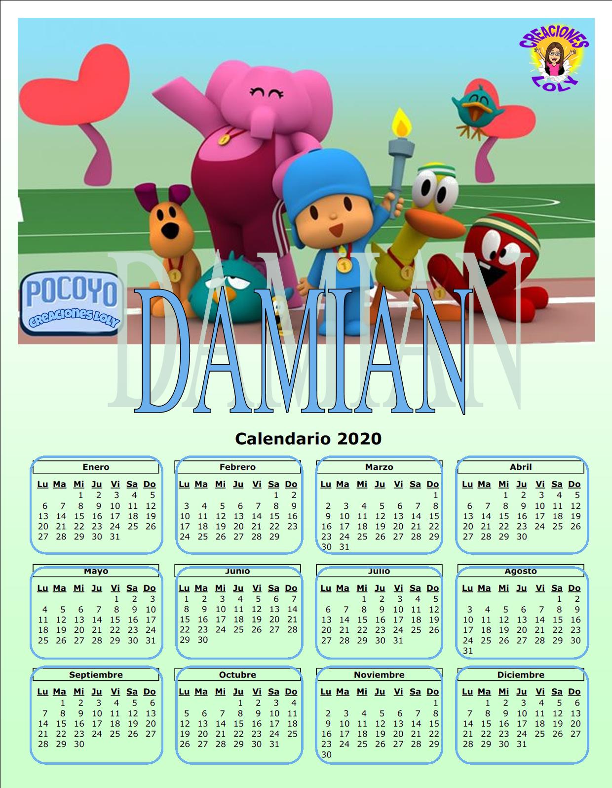 Creaciones Loly Almanaque Calendario Español 2020 Pocoyo