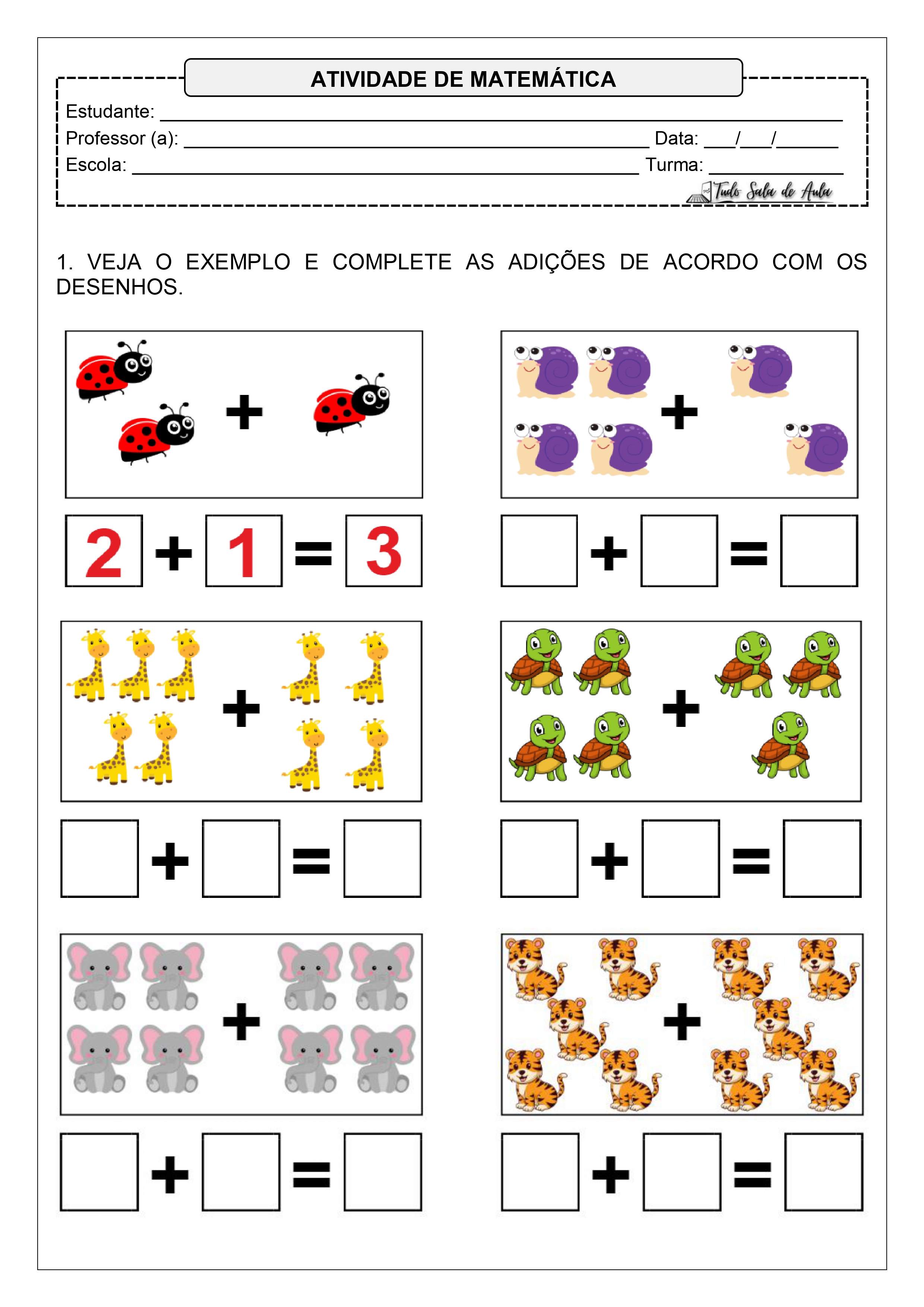 Atividades De Adição 1° Ano Com Desenhos