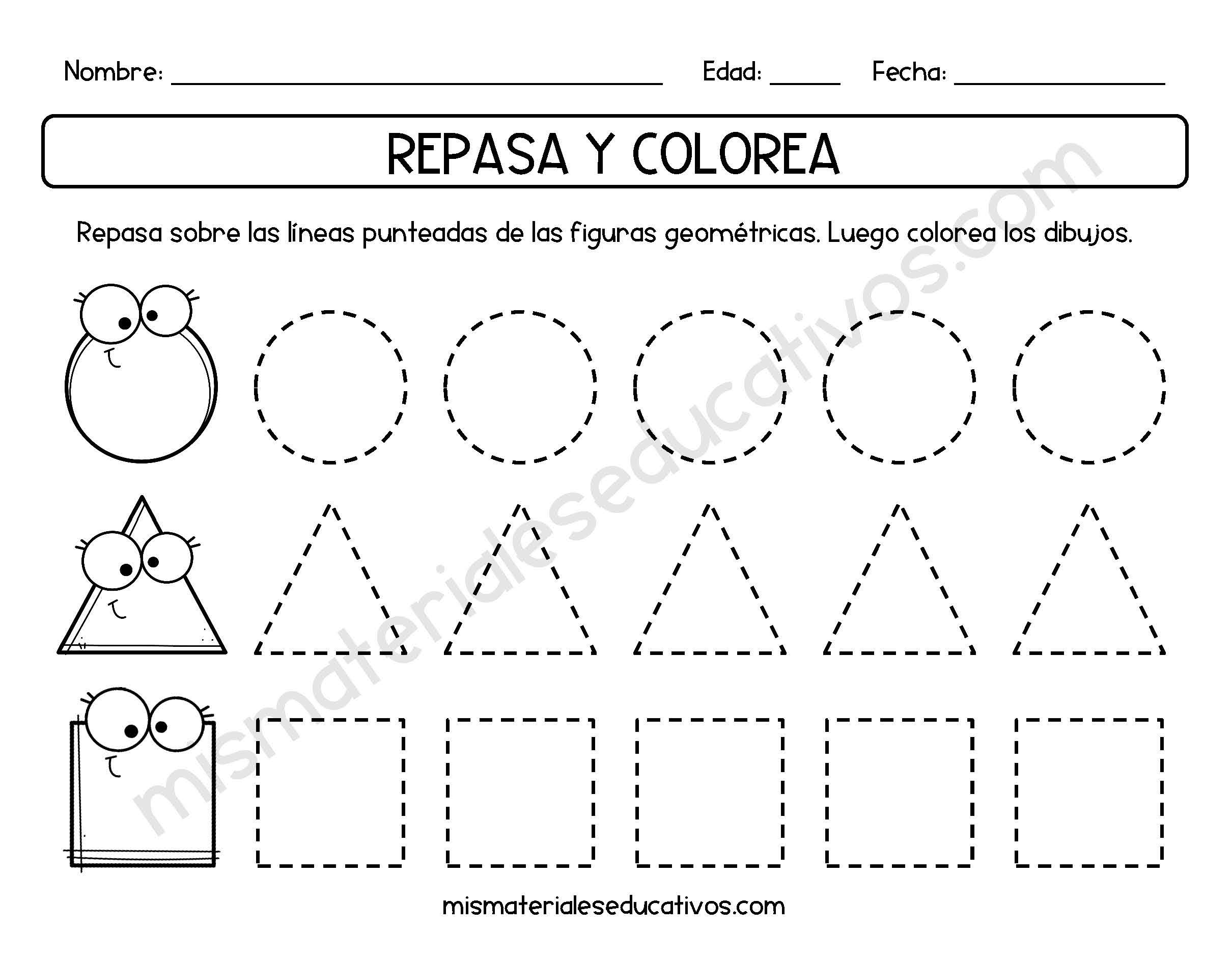 Dibujos Para Colorear Y Trazar Figuras Geometricas Para Preescolar