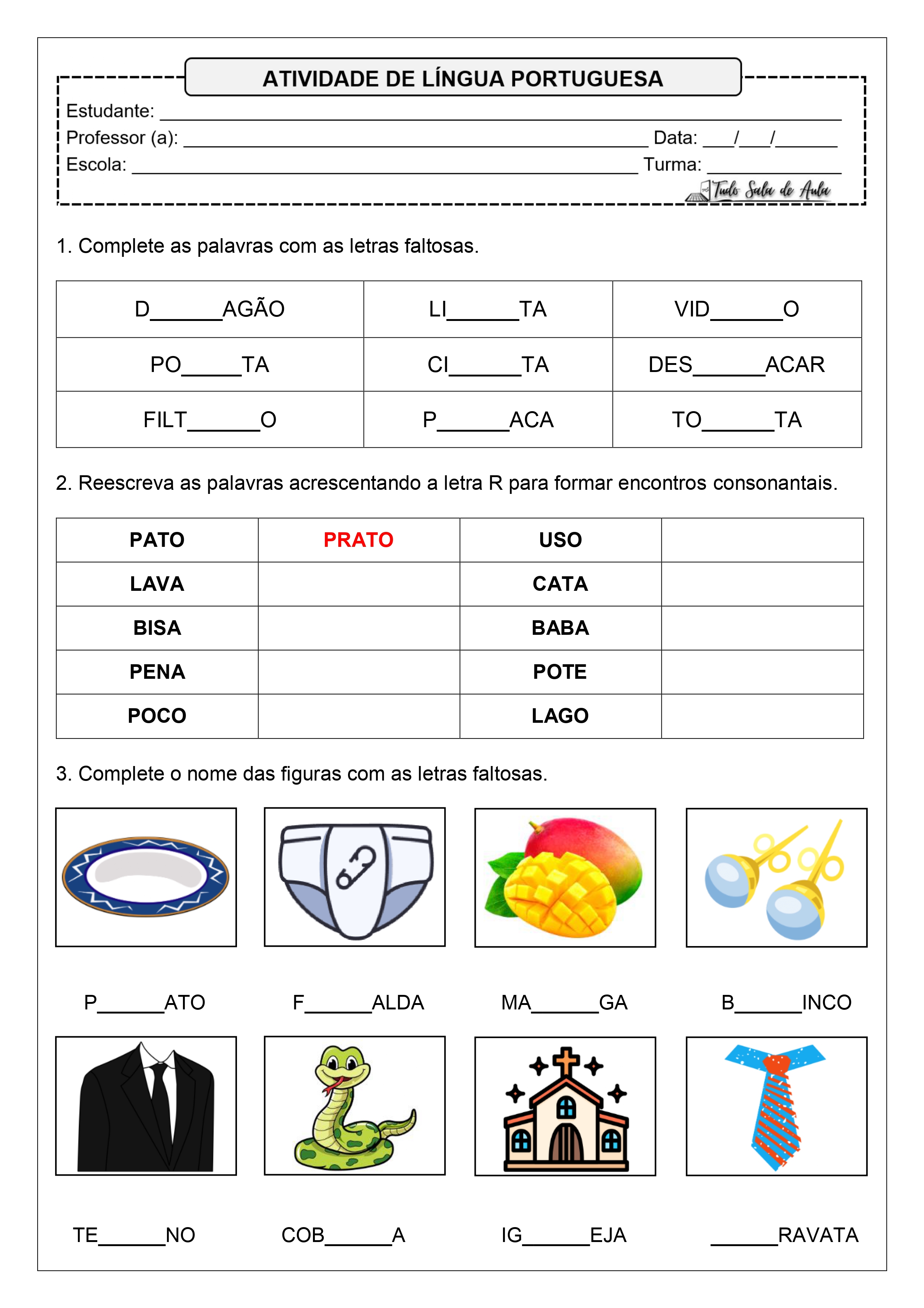 Atividade Sobre Encontro Consonantal