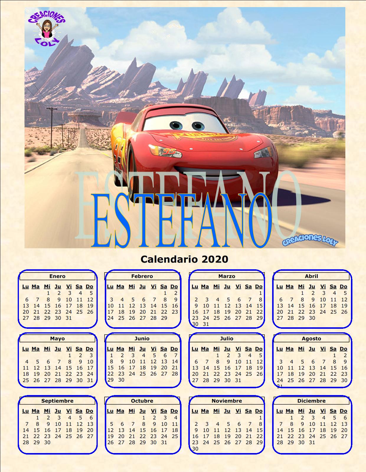 Creaciones Loly Almanaque Calendario Español 2020 Cars