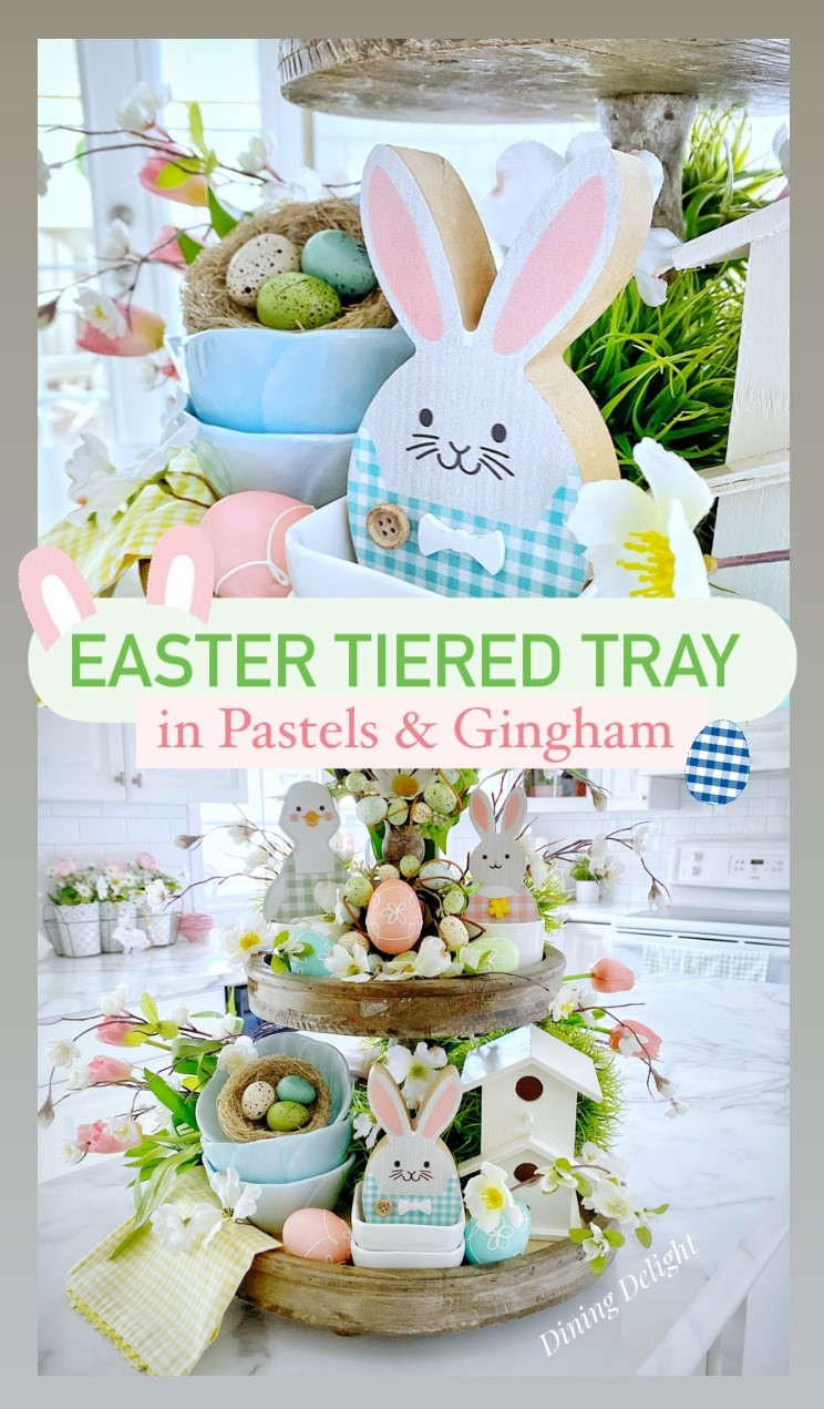 Dining Delight Easter Tiered Tray In Pastels And Gingham