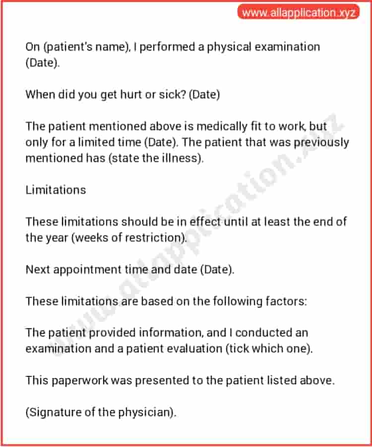 Work Restriction Letter Sample Fill Out And Sign Prin