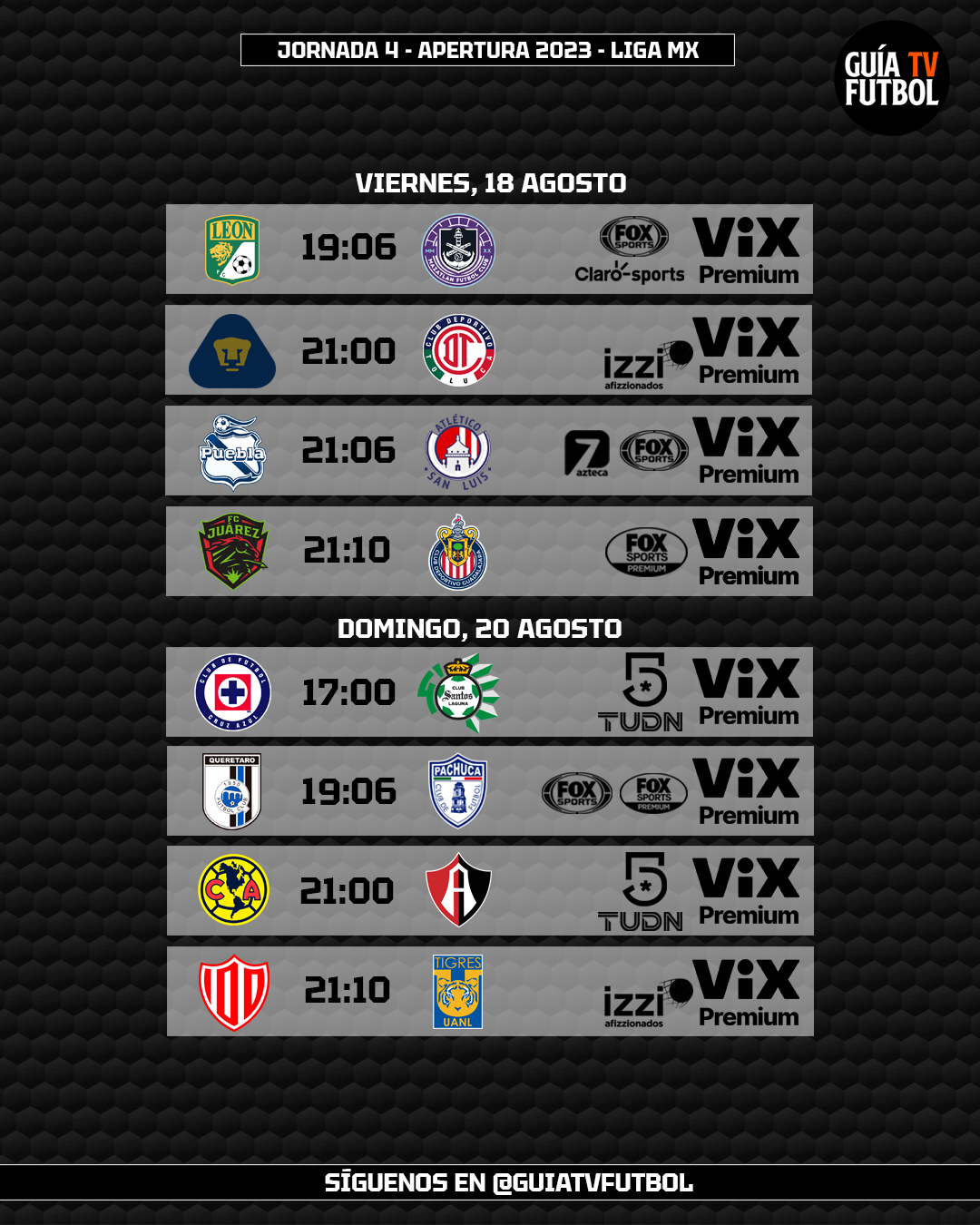 Jornada 4 Liga Mx Apertura 2023 Fútbol En Vivo México Guía Tv Liga Mx