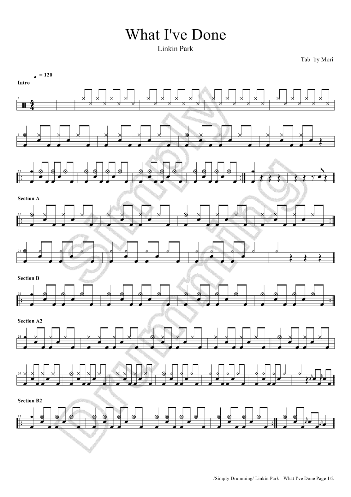 鼓手森 Simply Drumming Linkin Park What Ive Done Drum Sheet