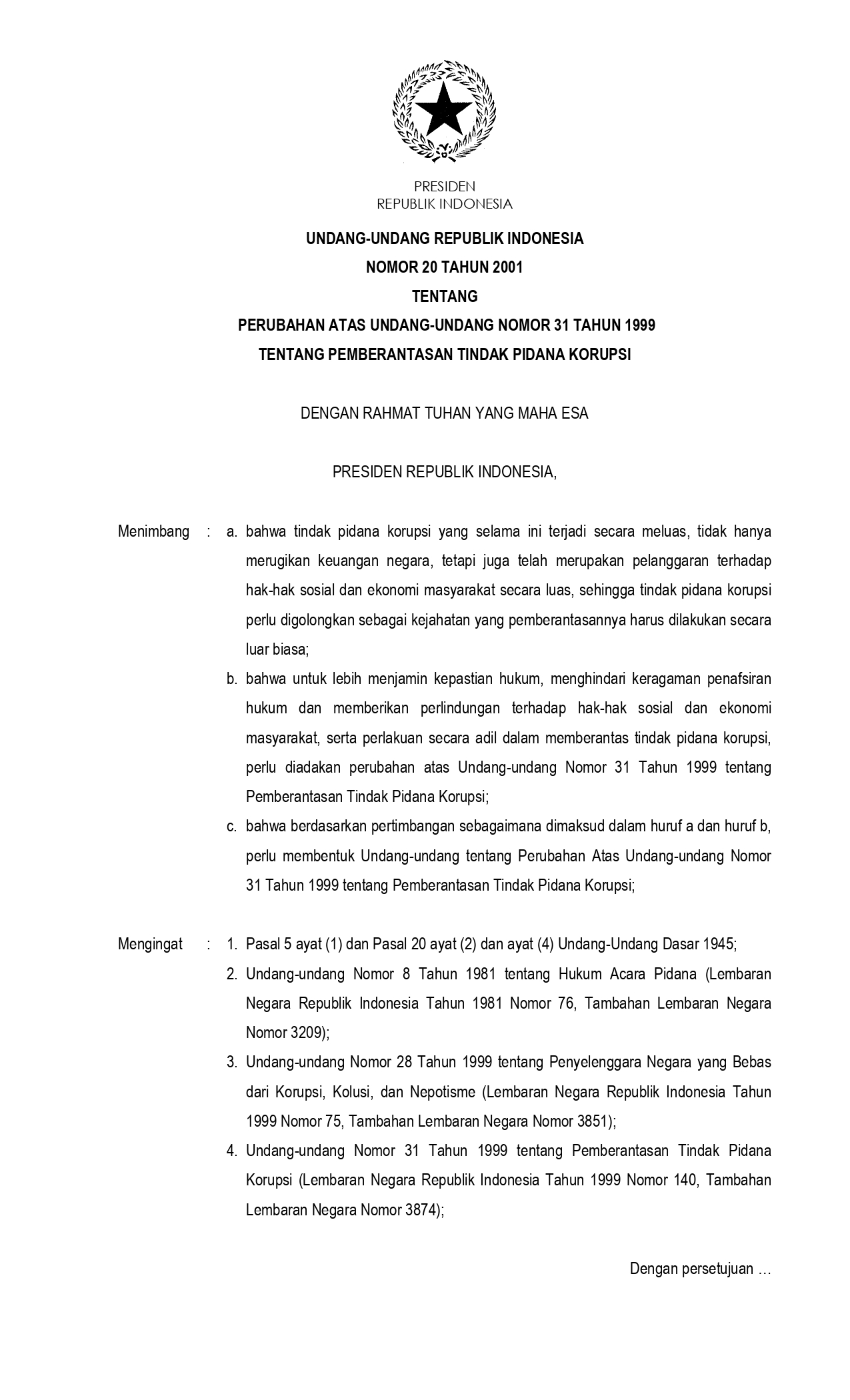 Perbedaan Uu No 31 Tahun 1999 Dengan Uu No 20 Tahun 2001 Tentang