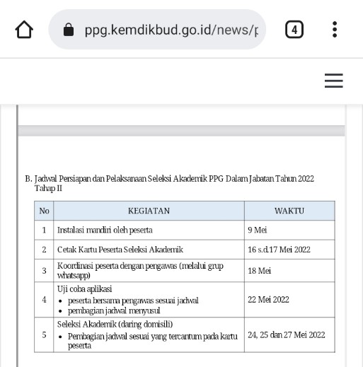 Jadwal Persiapan Dan Pelaksanaan Seleksi Akademik Ppg Dalam Jabatan