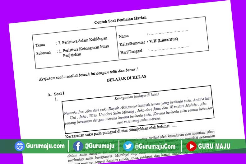 Soal Uh Ph Kelas 5 Tema 7 Kurikulum 2013 Revisi Tahun 2020 Guru Maju