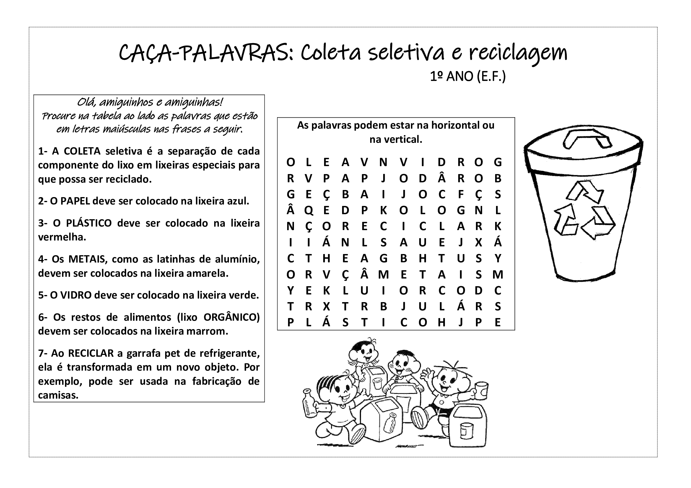 Passatempos Em Ciências E Meio Ambiente CaÇa Palavras Coleta