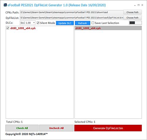 Dpfilelist Generator Tool V10 Pes 2021 Pes Patch