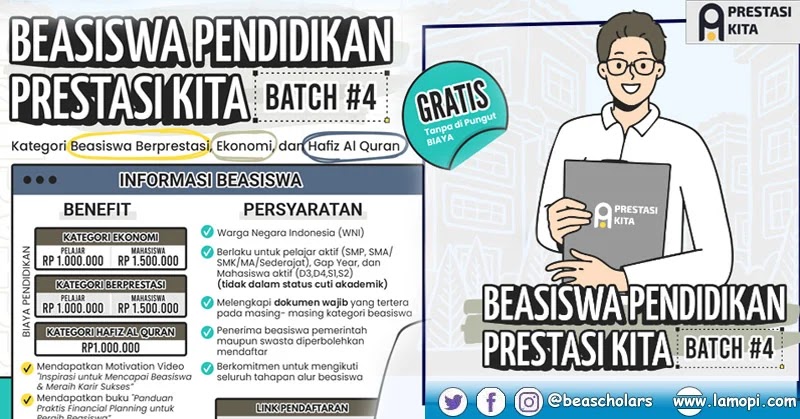 Beasiswa Pendidikan Prestasi Kita Batch 4 Tahun 2023 Untuk Pelajar Dan