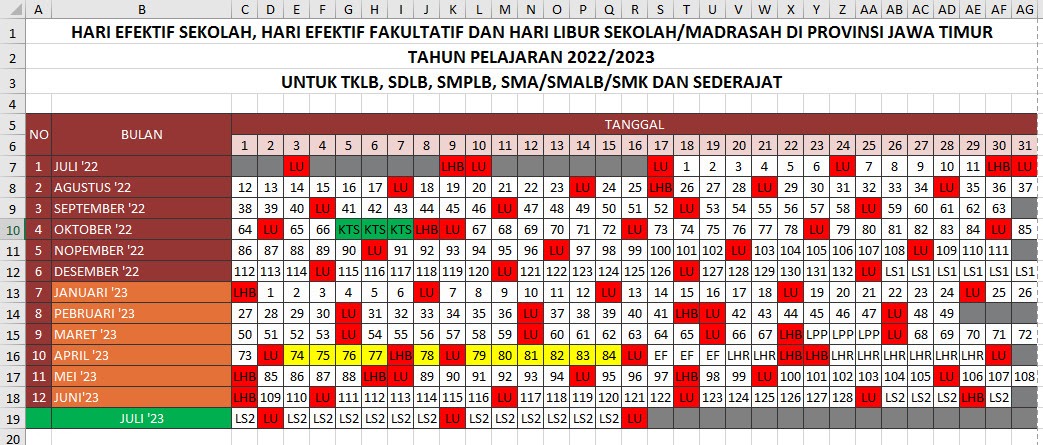 Kalender Pendidikan Jawa Timur 20222023 Format Microsoft Excel