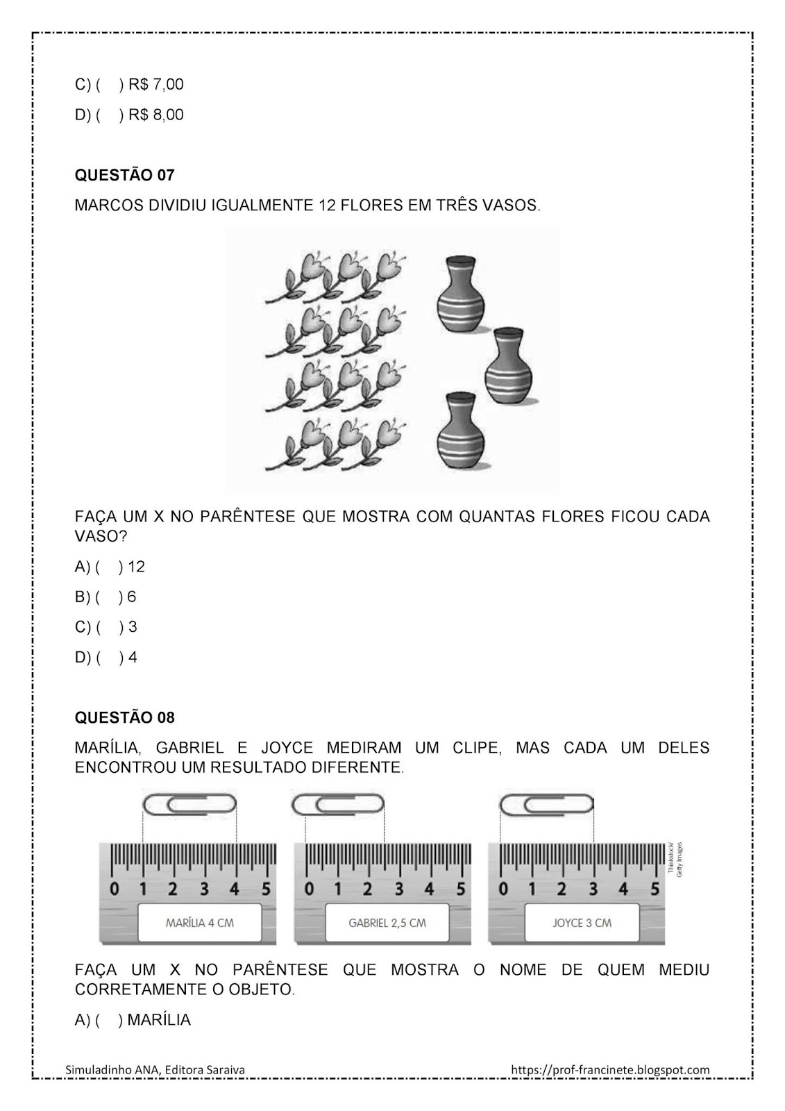 Blog Da Profa Francinete 2º Simuladinho De Matemática 3º Ano