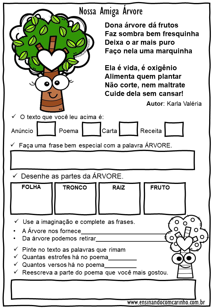 Atividade Com Poema Para O Dia Da árvore