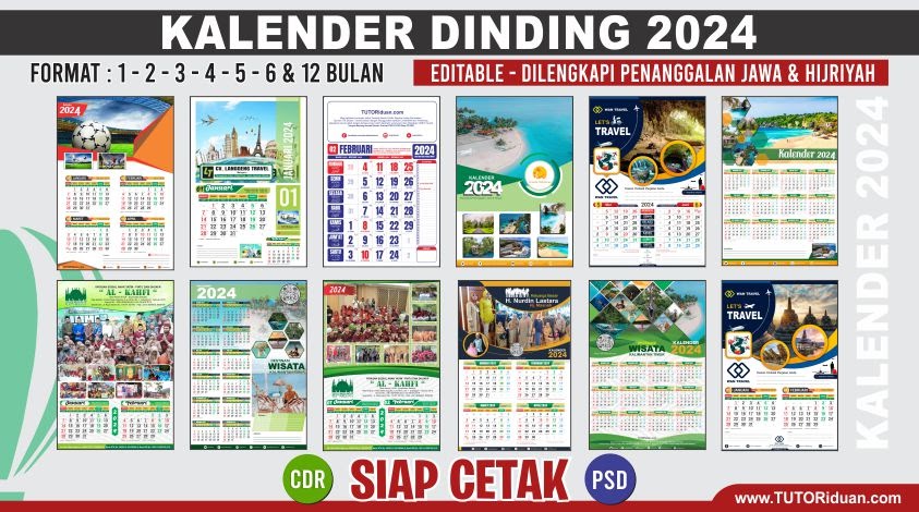 Kumpulan Desain Kalender Dinding 2024 Editble Jawa Hijriyah Cdr And Psd