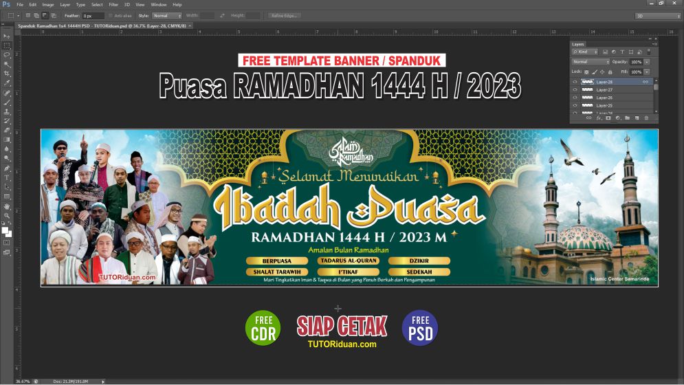 Free Desain Banner Spanduk Puasa Ramadhan 1444h 2023 Cdr And Psd