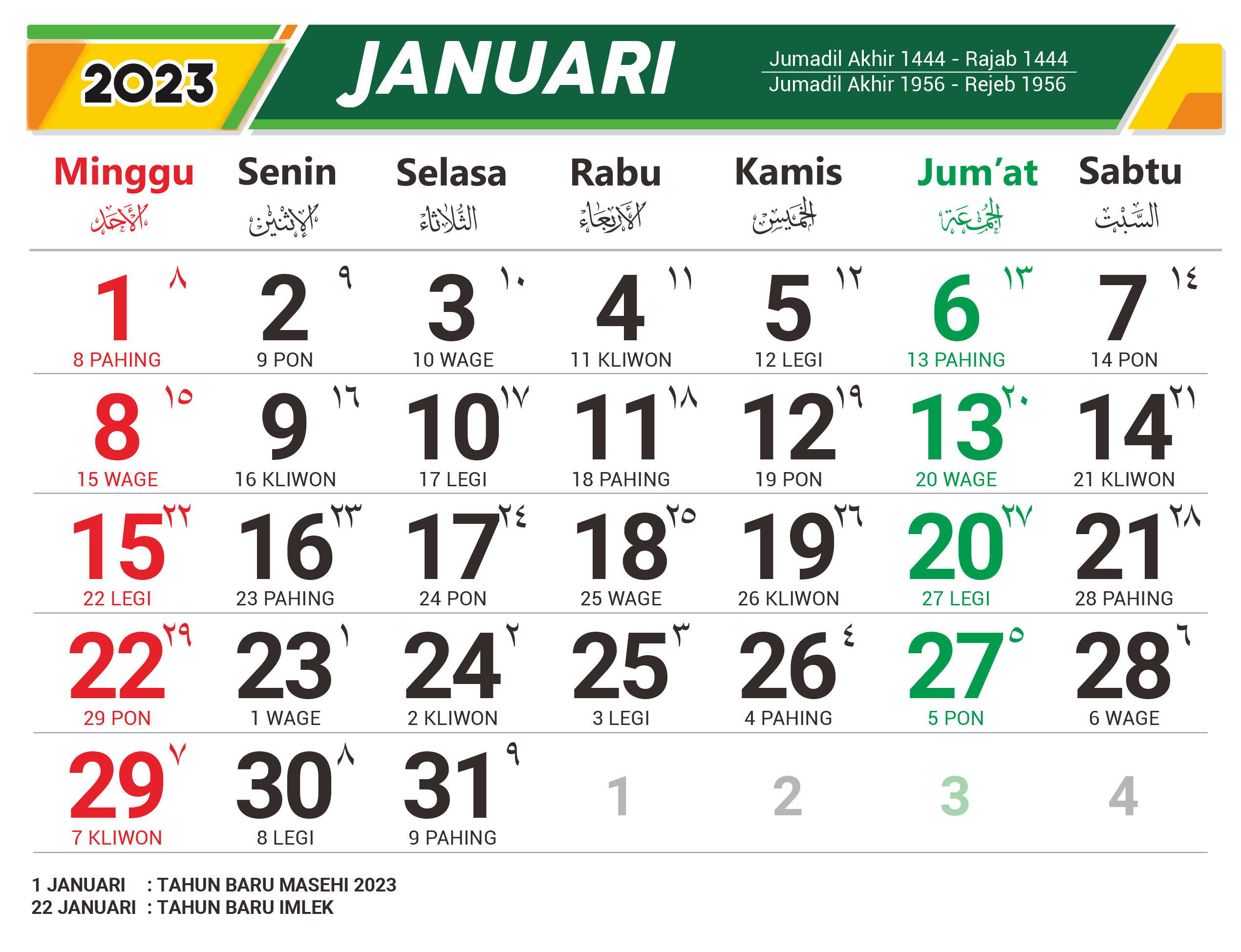 Download Kalender 2023 Lengkap Masehi Hijriyah Jawa C