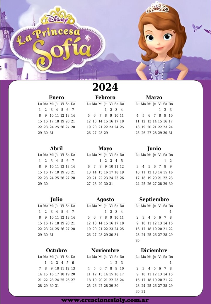 Creaciones Loly Calendario 2024 Princesa Sofia