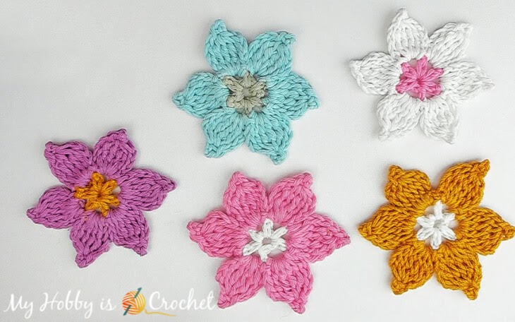 My Hobby Is Crochet Pointed Petals Flower 6 Petals Crochet Flower