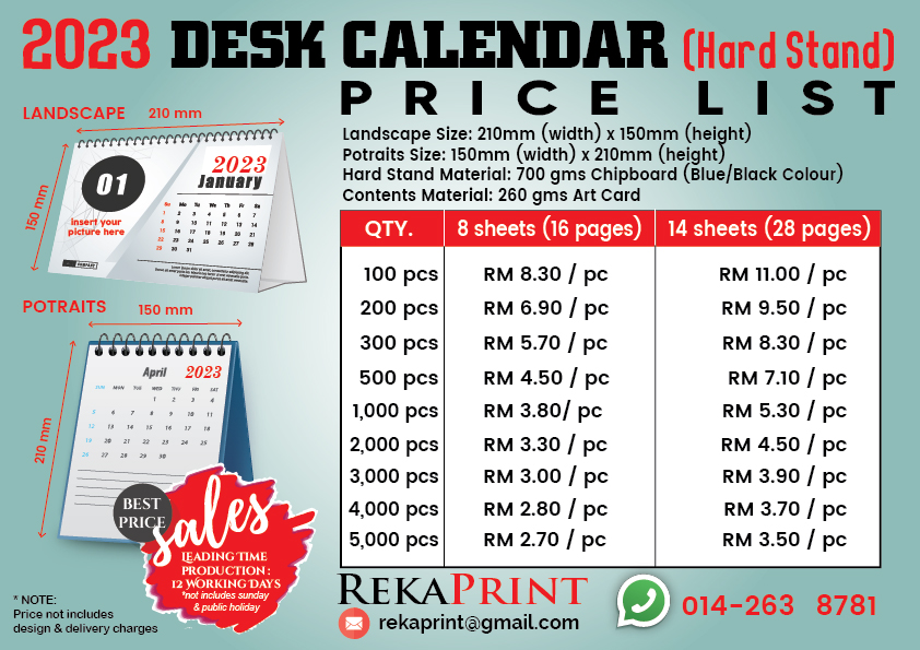 Rekaprint Kalendar Meja 2023 Custom Design