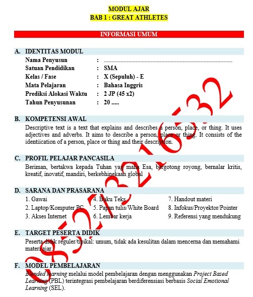 Modul Ajar Bahasa Inggris Kelas 10 Fase E Kurikulum Merdeka Revisi