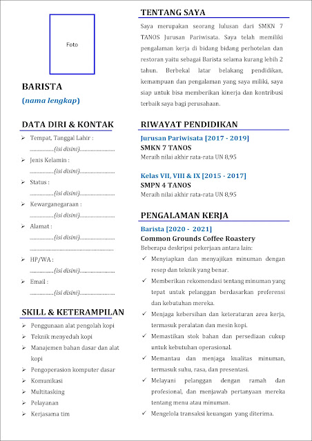 Contoh Cv Barista Berpengalaman Tanpakoma