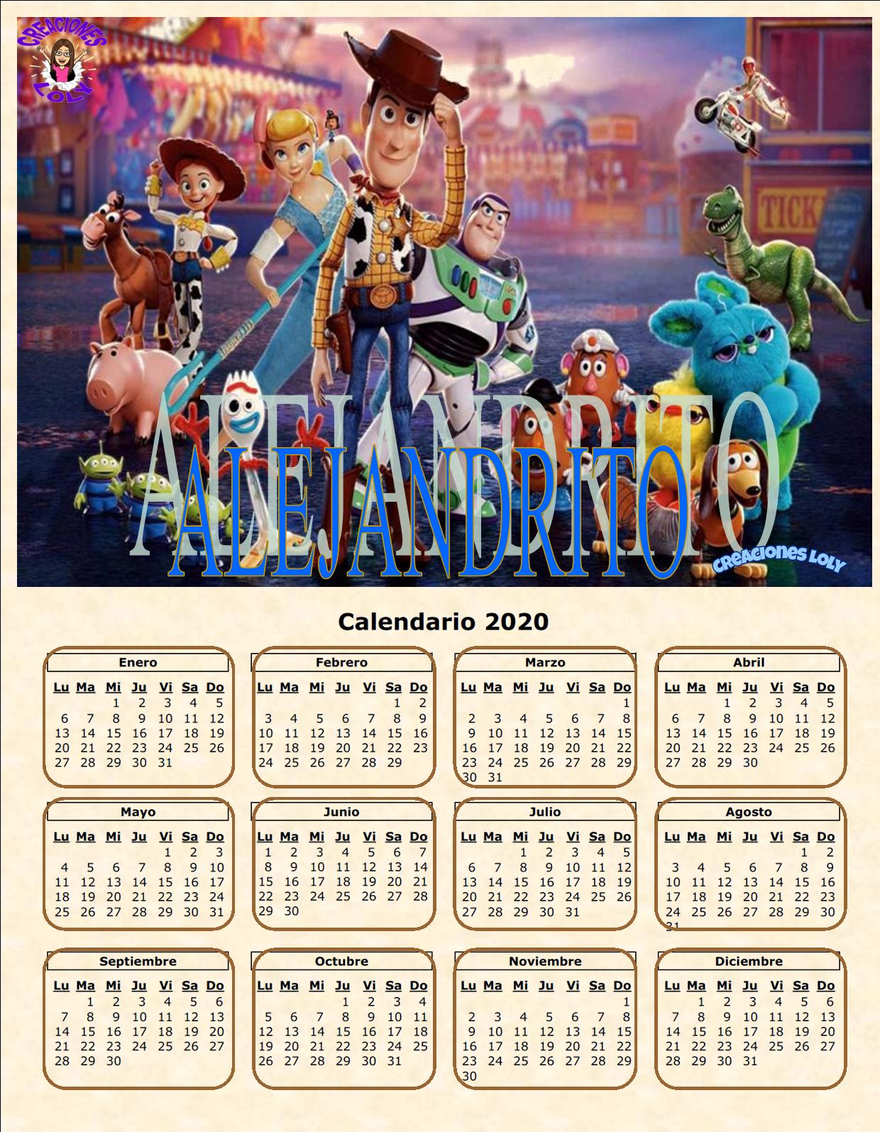 Creaciones Loly Almanaque Calendario Español 2020 Toy Story