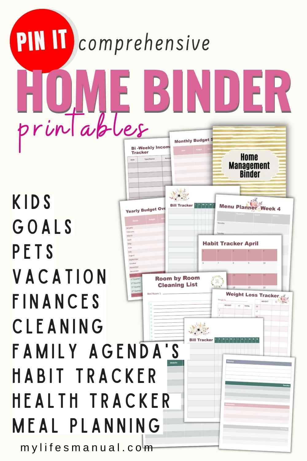 Home Management Binder Printables 180 Pages Mylifesmanual