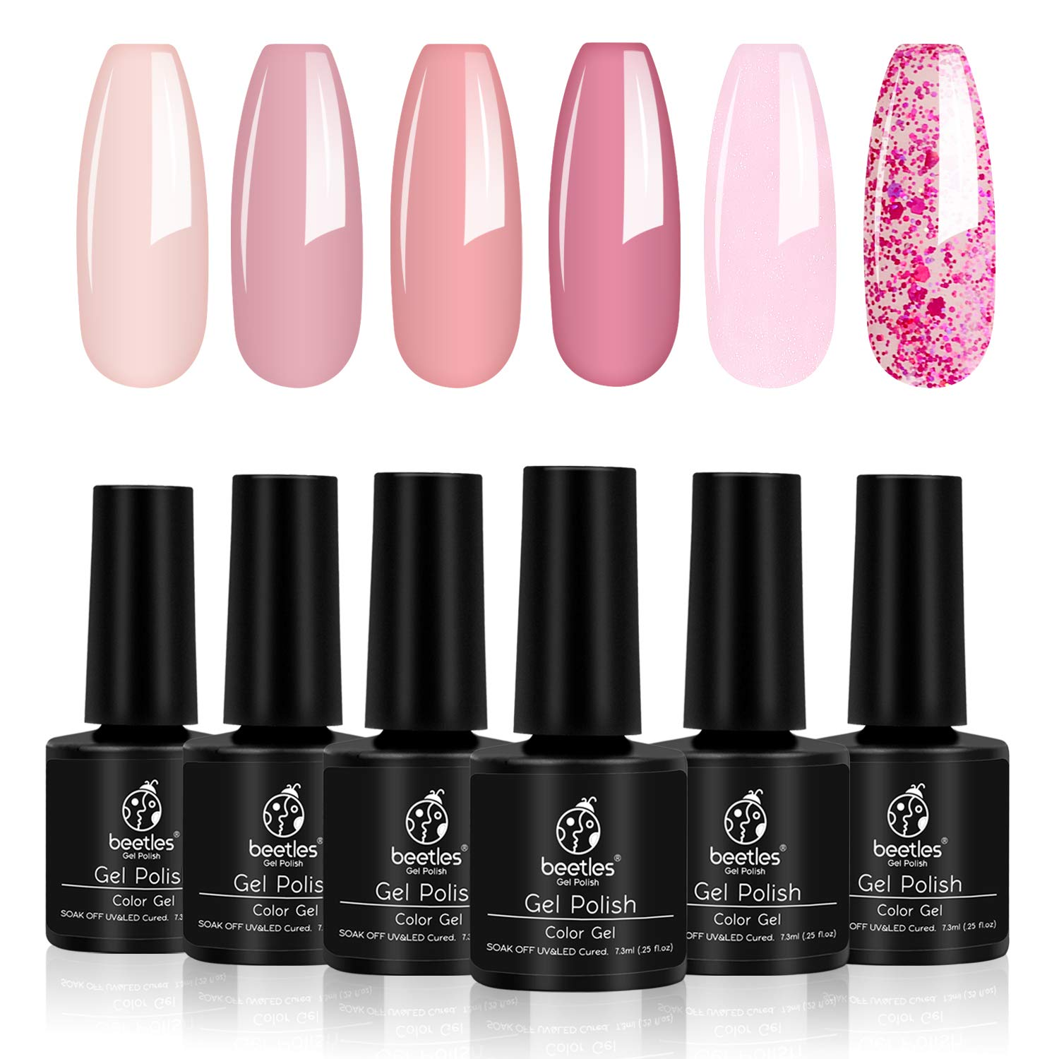 Beetles Pink Confetti Gel Nail Polish Kit 6 Colors Nude Pink Series