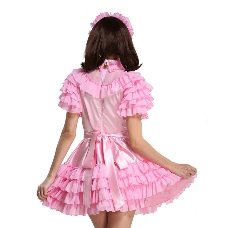 Pink Frilly Satin Maid Dress Sissy Lux