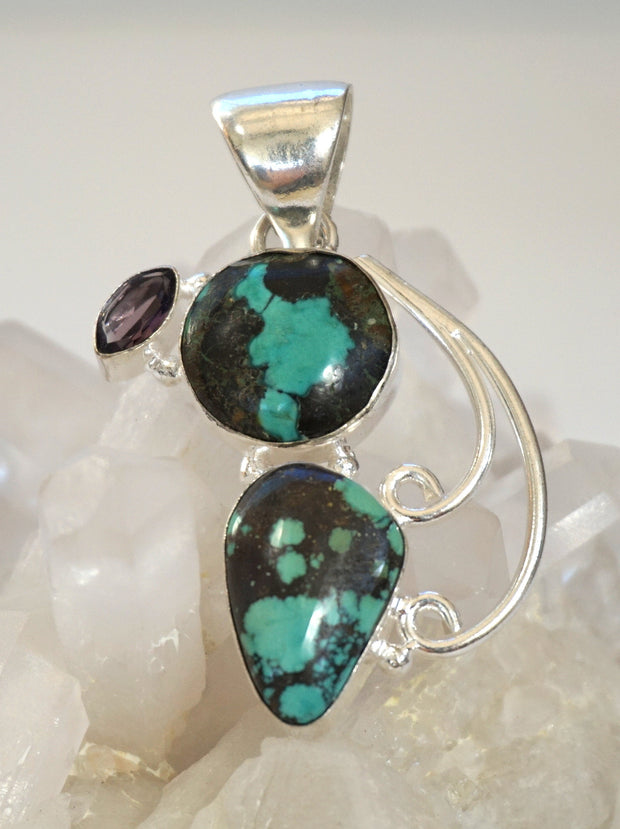 Tibetan Turquoise Pendant 11 With Amethyst Quartz Andrea Jaye Collection