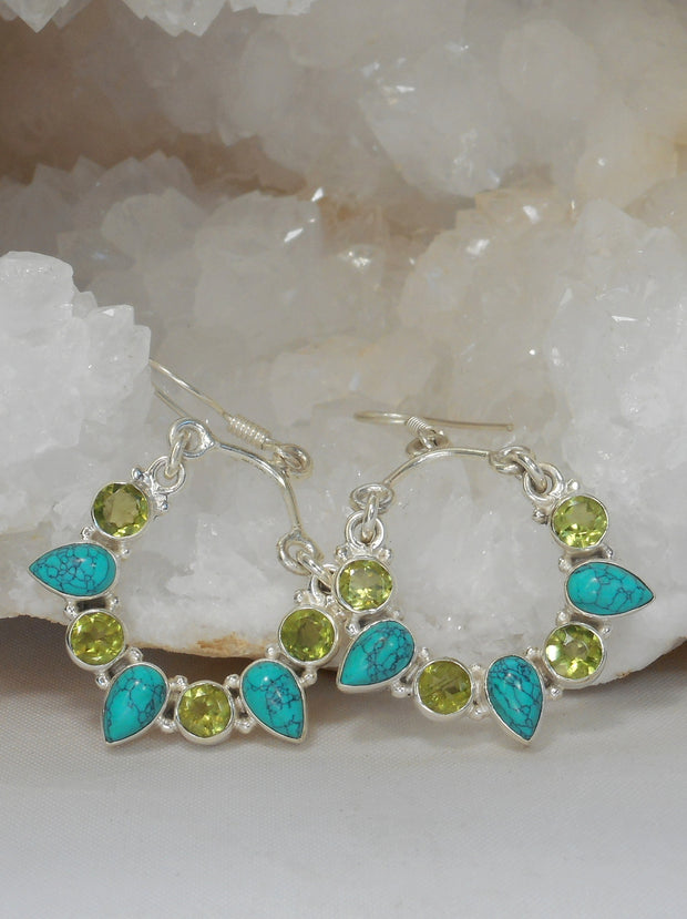 Artisan Turquoise And Peridot Quartz Hoop Earring Set Andrea Jaye