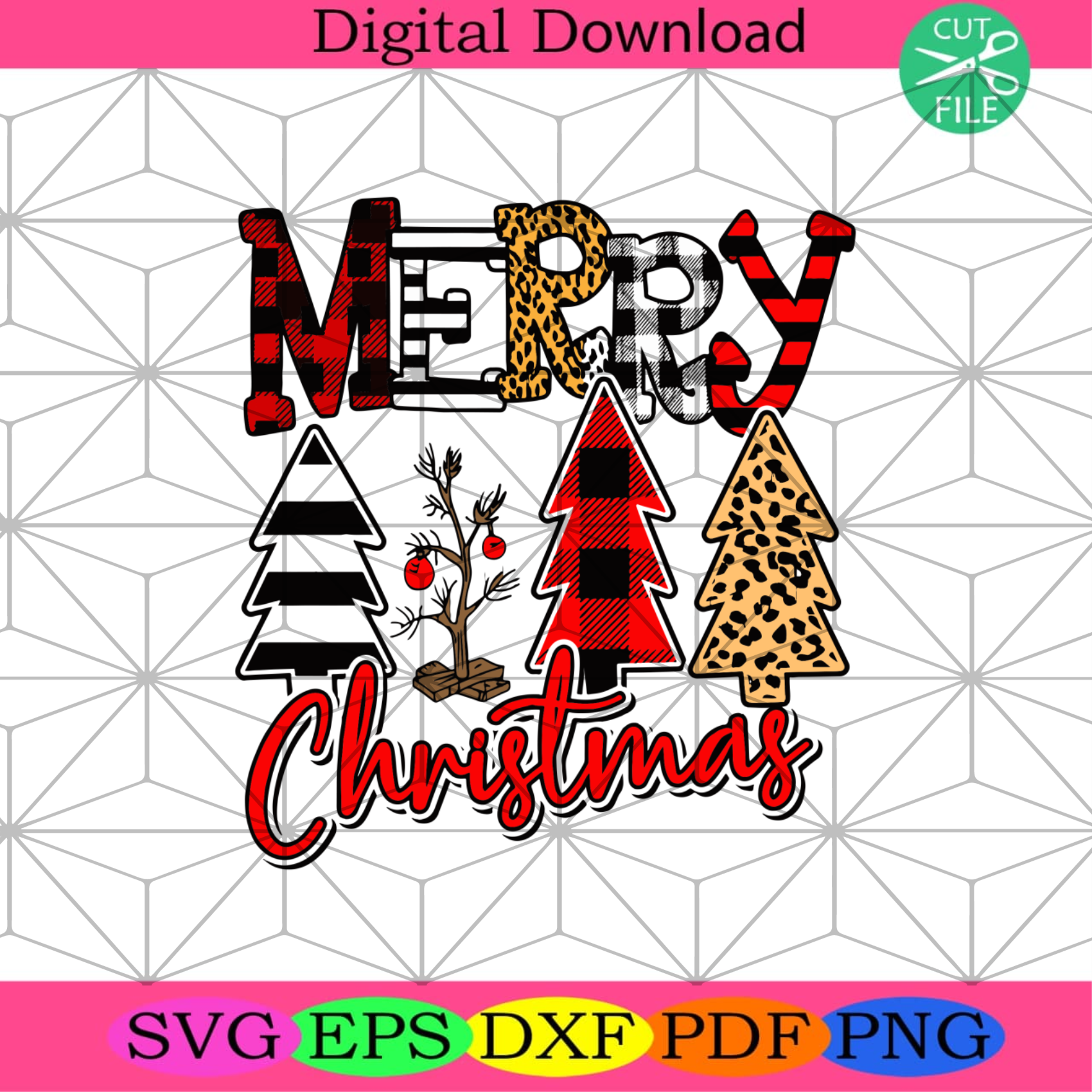 Merry Christmas Leopard Buffalo Plaid Svg Christmas Svg Xmas Svg