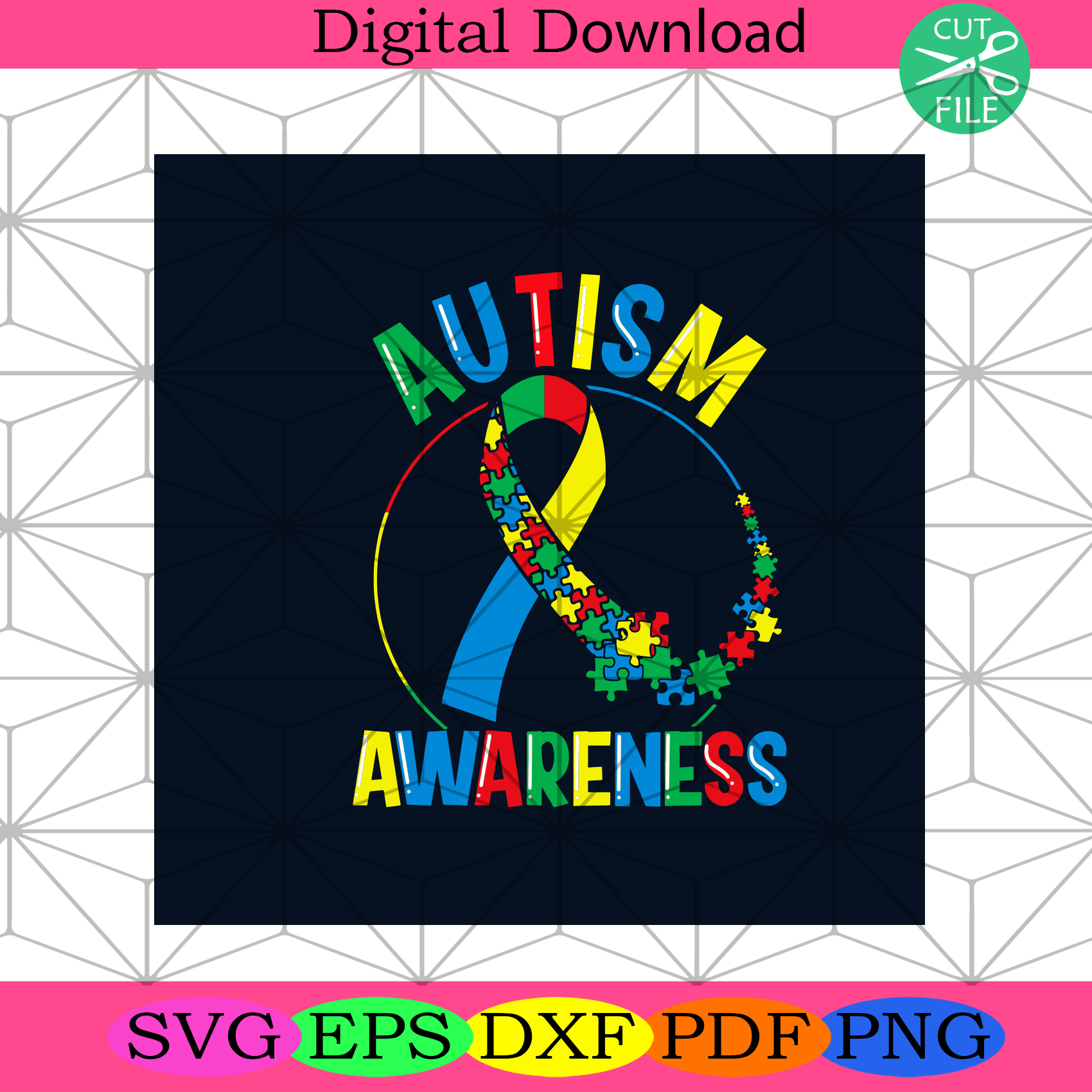 Colorful Autism Awareness Day Puzzle Ribbon Svg Autism Svg Silkysvg