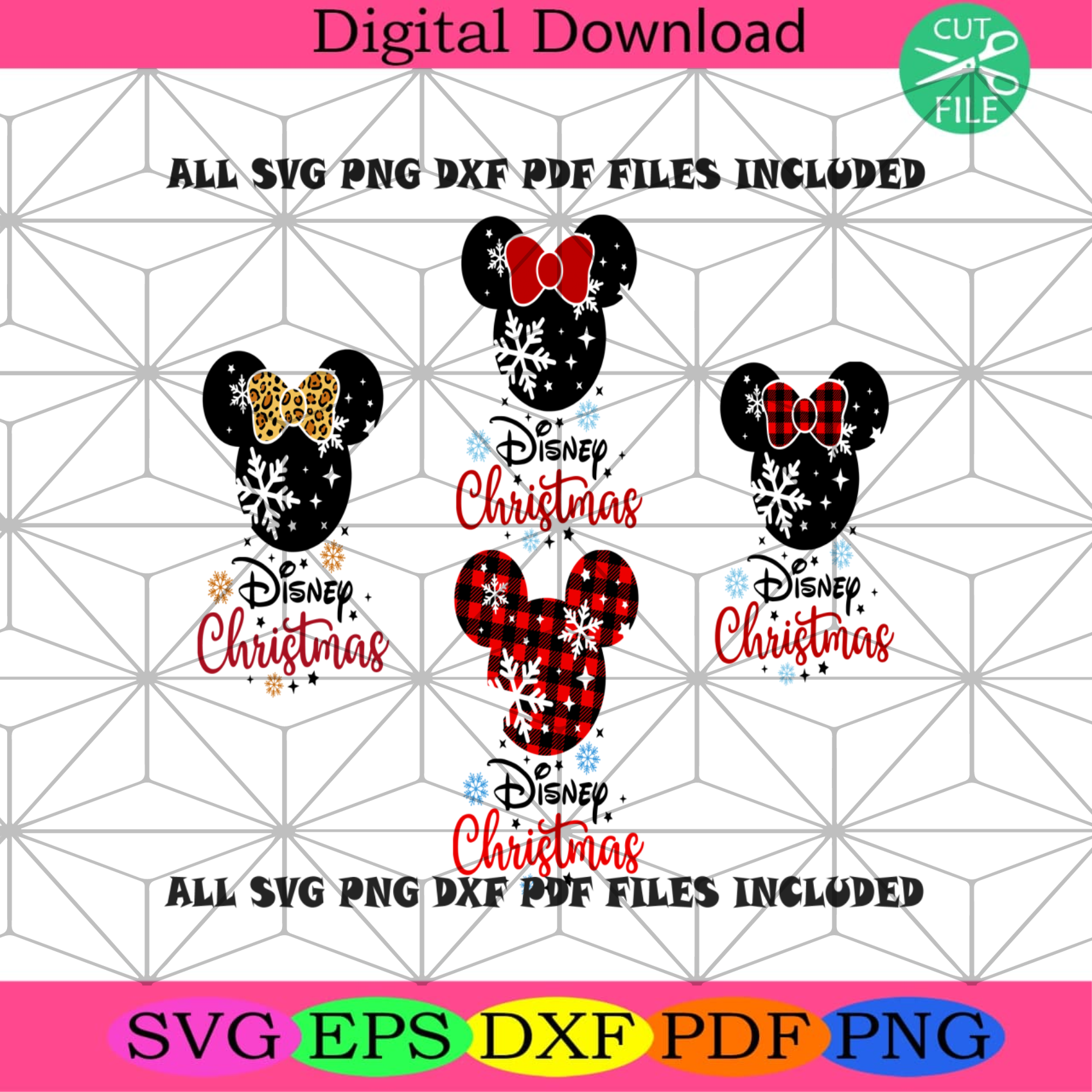 Snowflake Mickey Head Bundle Christmas Svg Disney Christmas Mickey