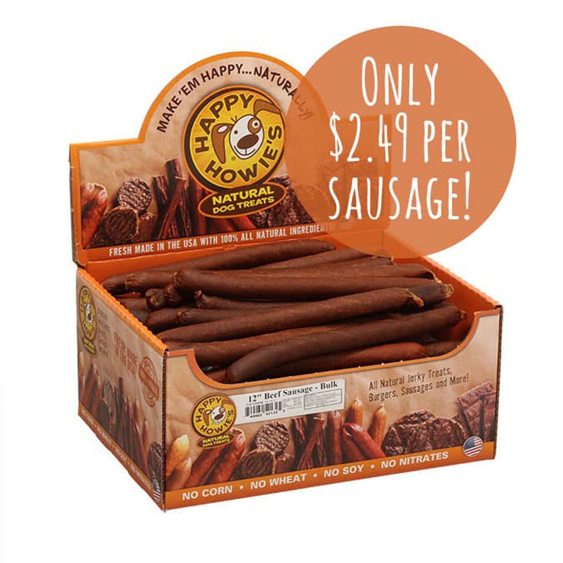 Happy Howie Dog Beef Sausage 12 Inch Bulk 36 Pack Bark And Beyond