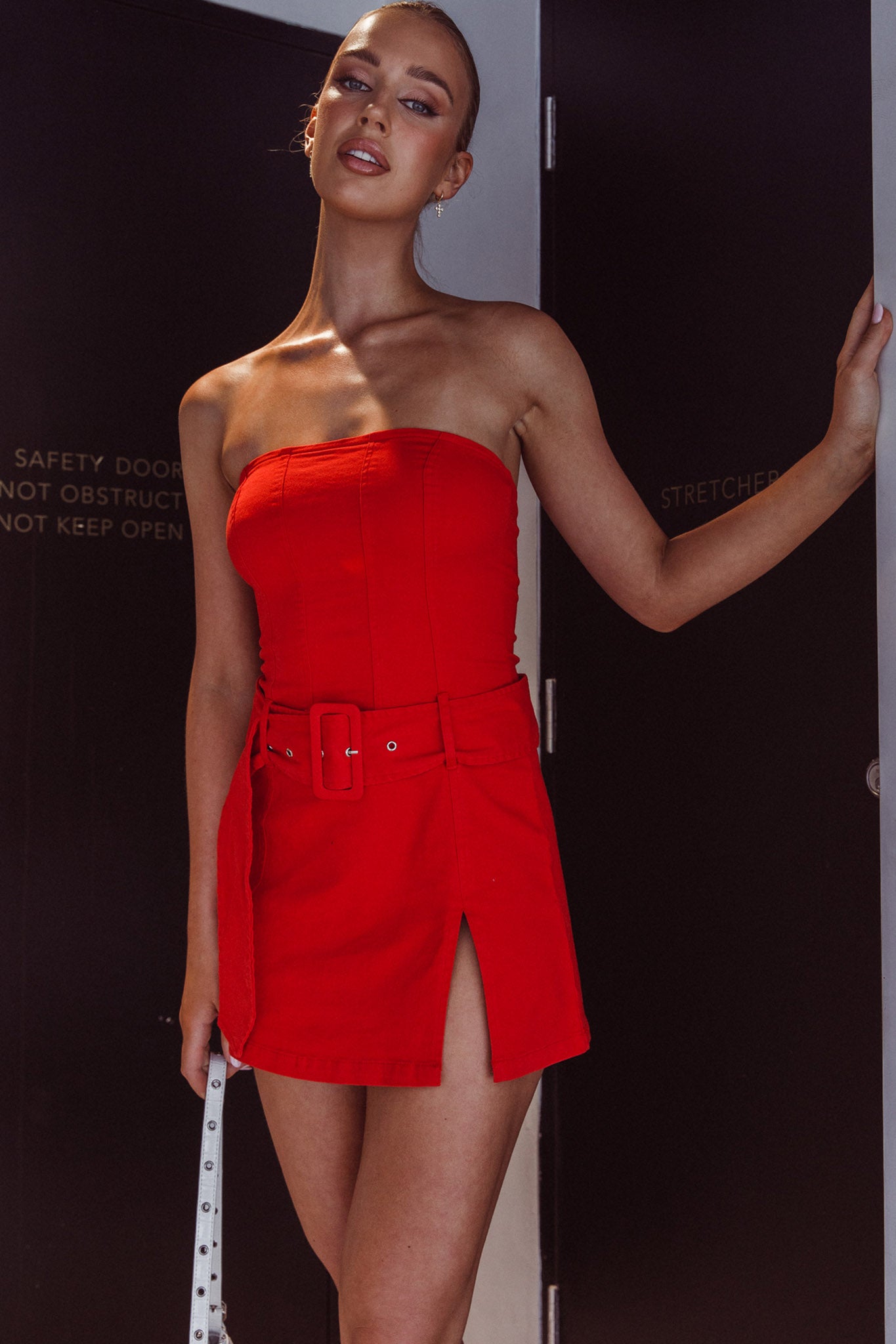 Shop The Thrill Seeker Belted Mini Dress Red Selfie Leslie
