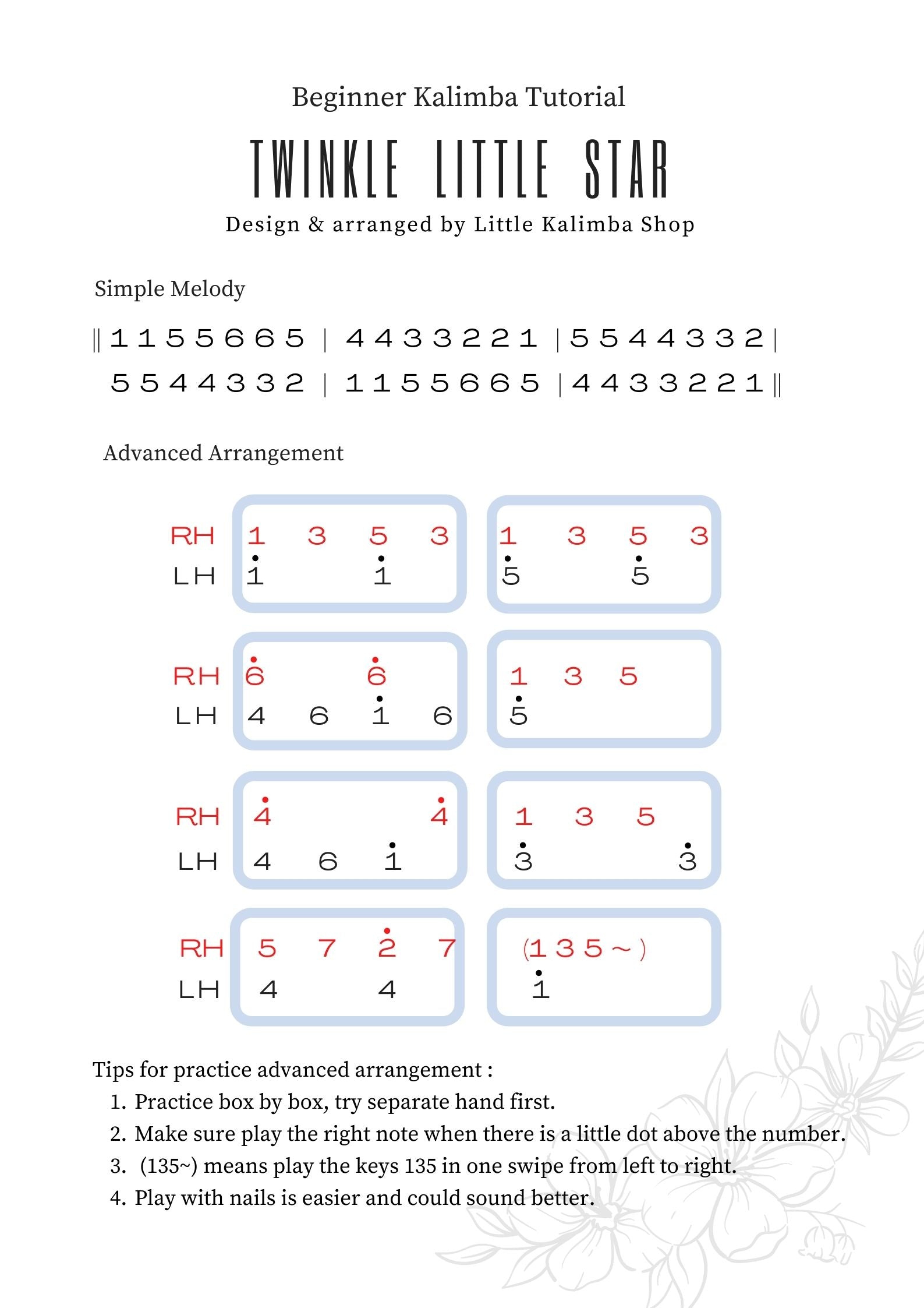 Simple Kalimba Song Tabs For Beginner