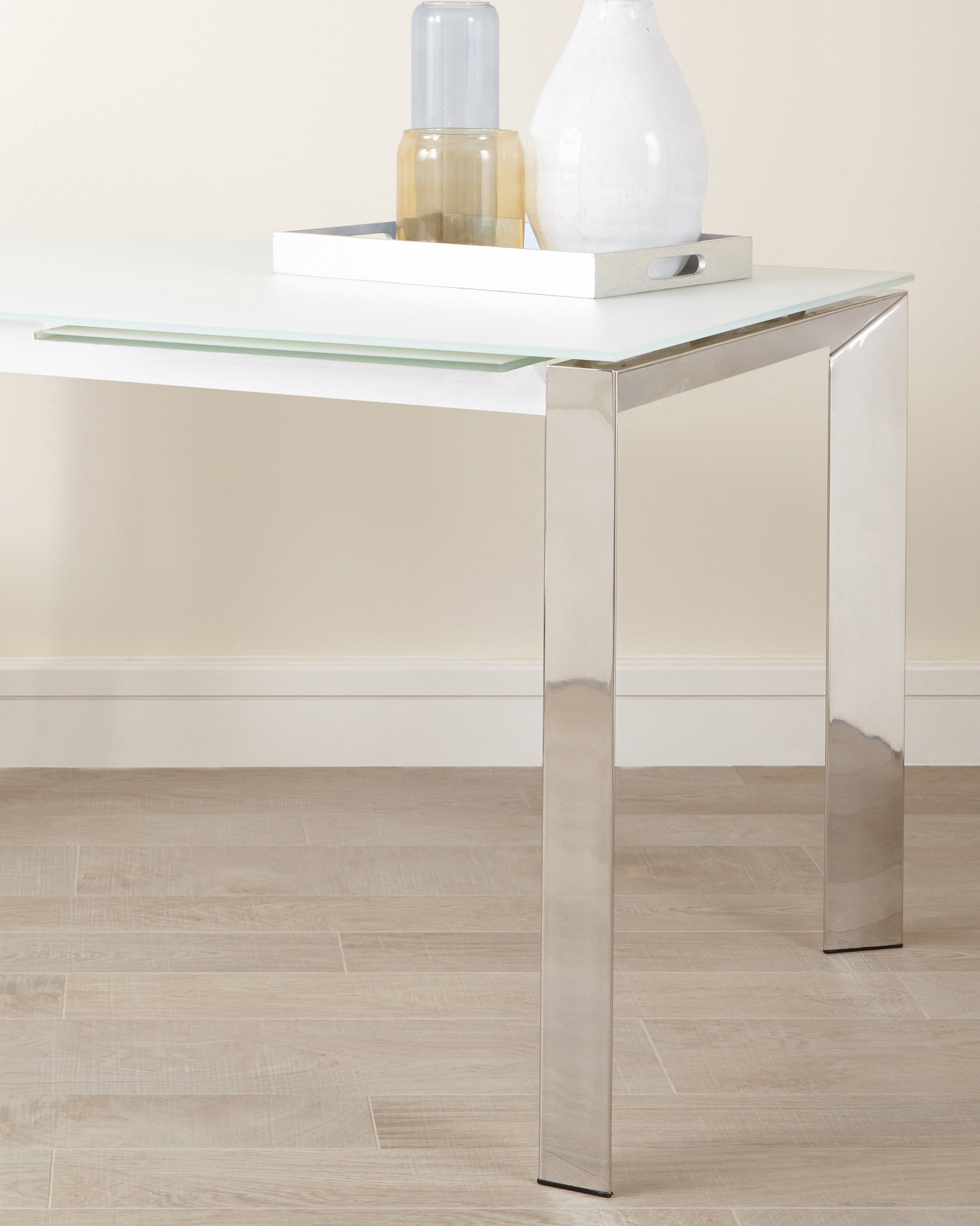 Eve Frosted Glass Extending White And Chrome Dining Table Danetti