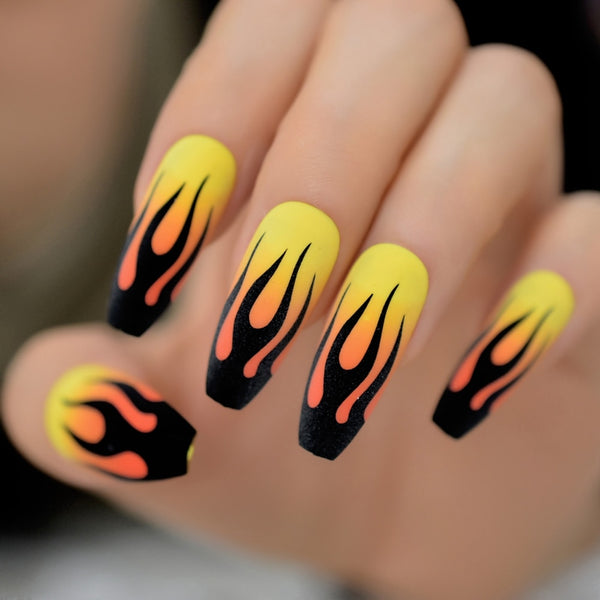 Baddie Black Flame Acrylic Nails Canvas Eo