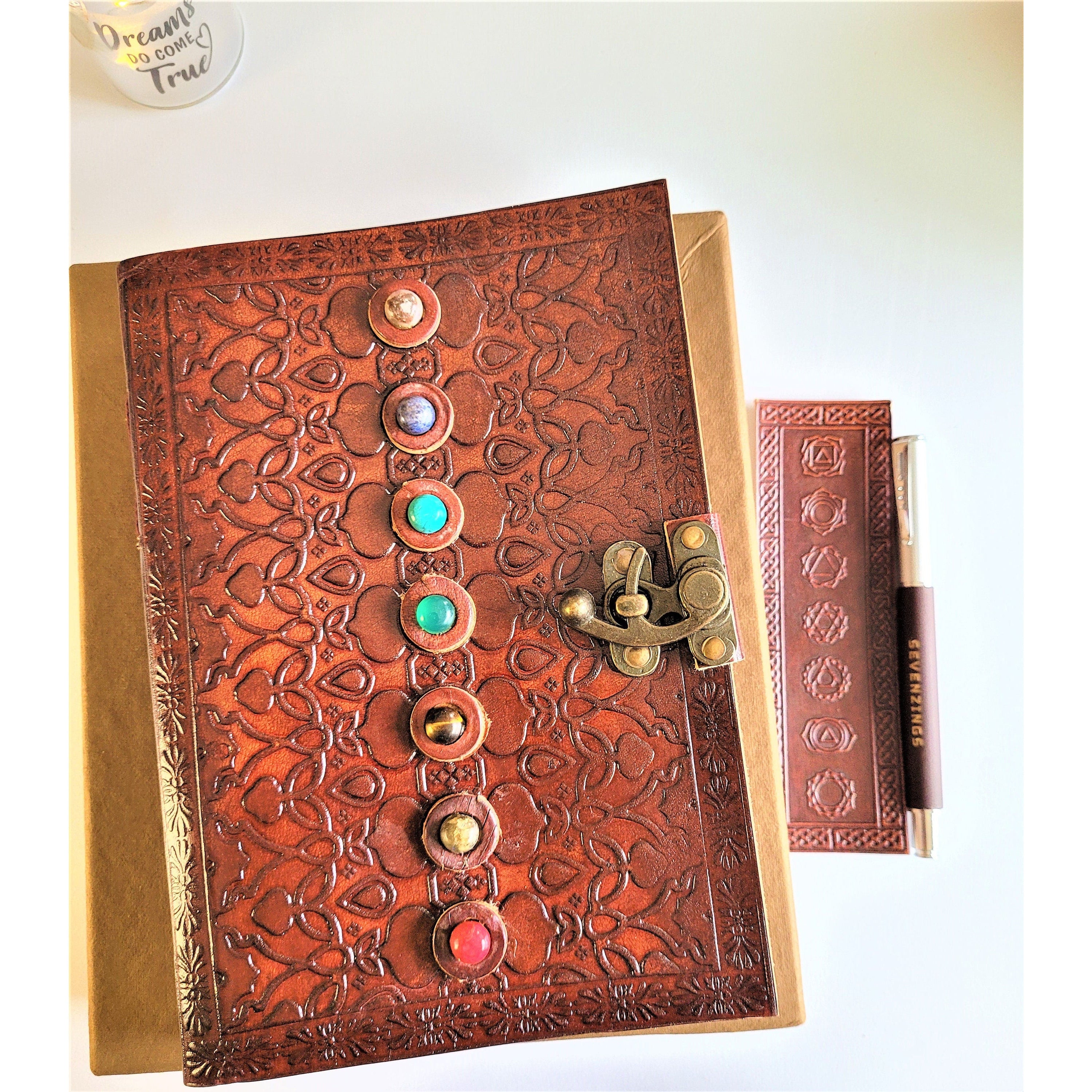 7 Chakra Stone Leather Journal Set T Box Meditation Manifestation