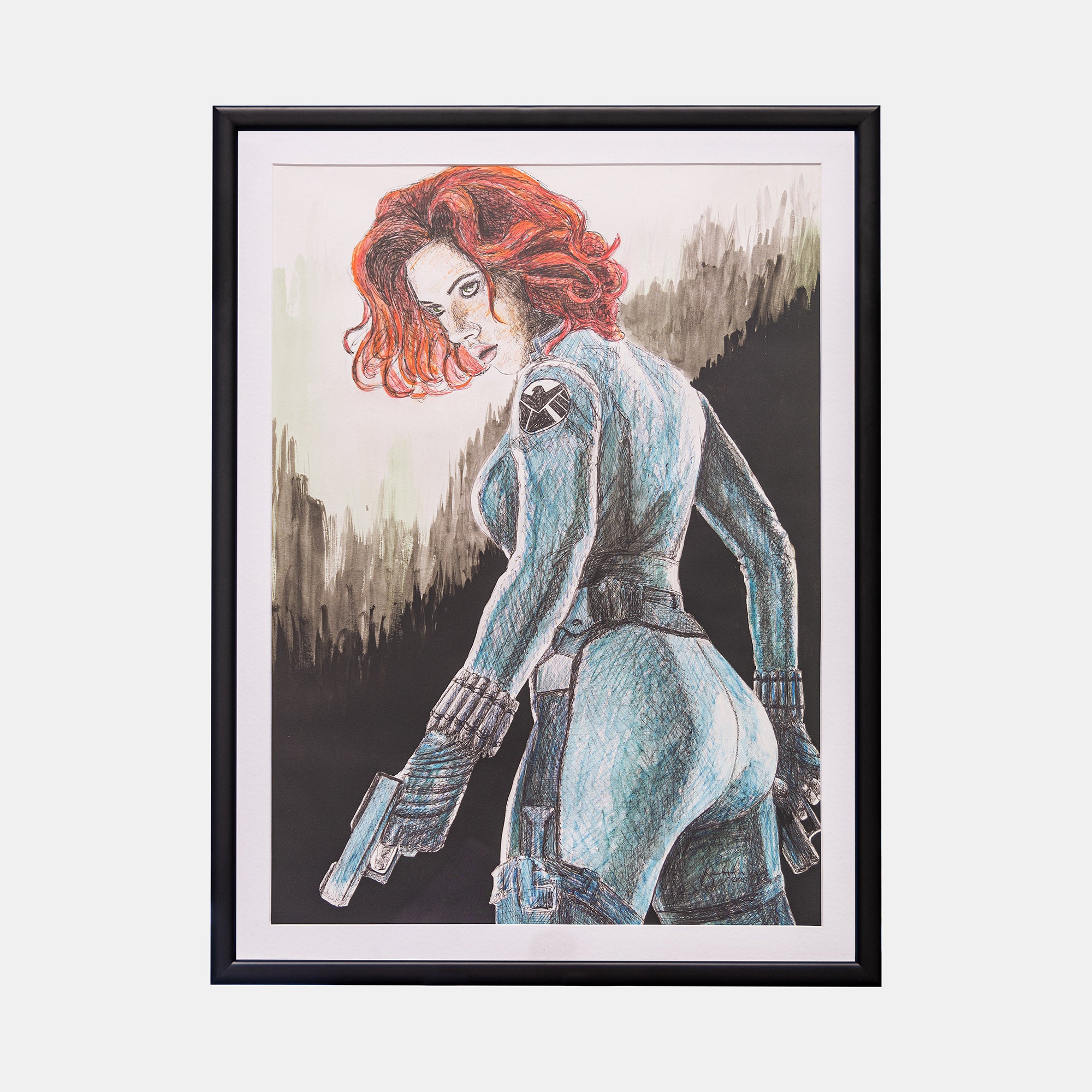 Black Widow Original Art Framed By Becky Knapp World Of Superheroes