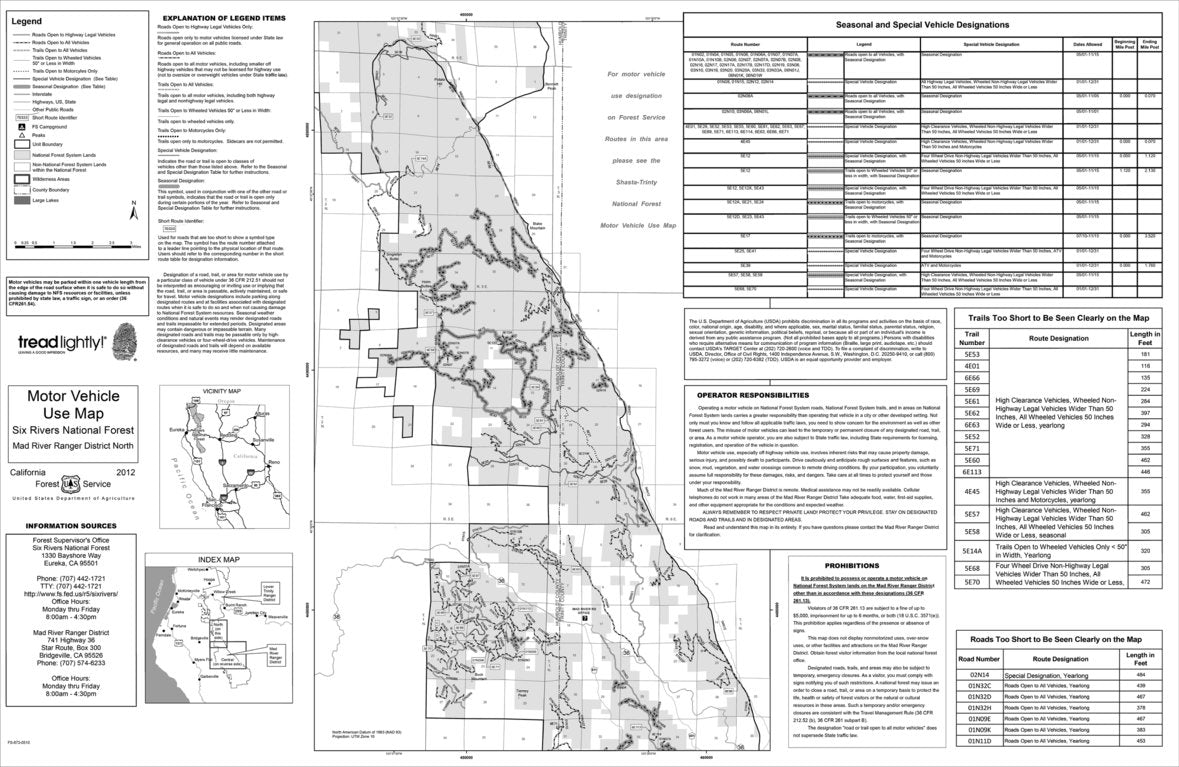 Six Rivers Mvum Mad River North Map By Us Forest Service R5